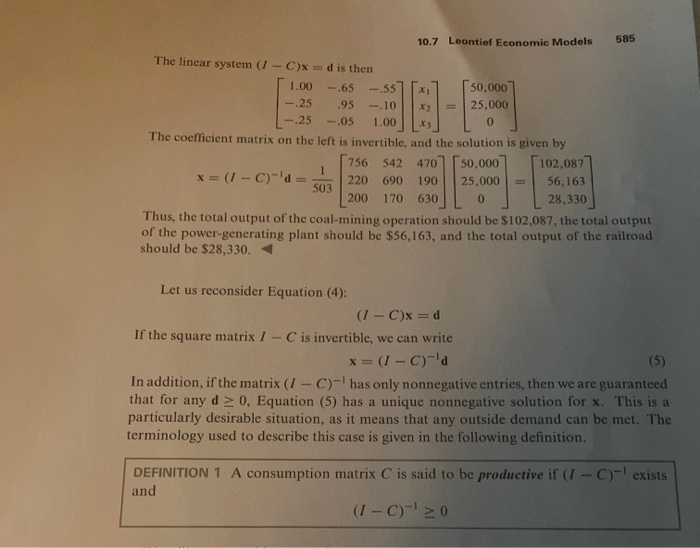 linear algerbra on leontief Economic Models. answer | Chegg.com