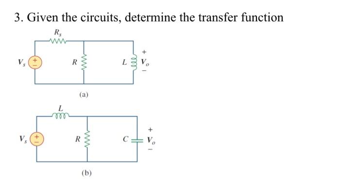 Solved 3. Given the circuits, determine the transfer | Chegg.com
