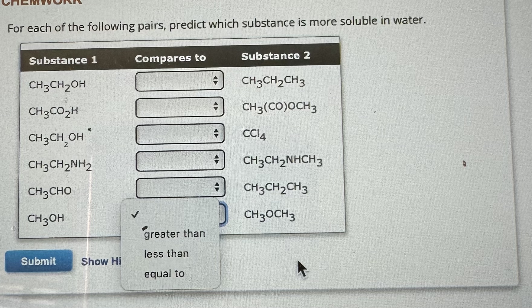 Solved For each of the following pairs, predict which | Chegg.com