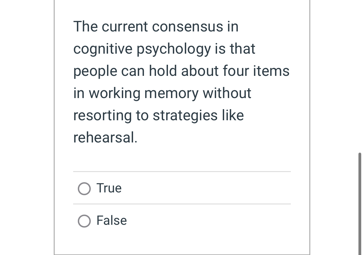 Solved The current consensus in cognitive psychology is that | Chegg.com