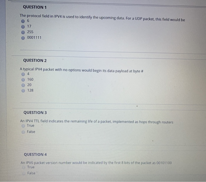 Solved QUESTION 1 The protocol field in IPV4 is used to | Chegg.com