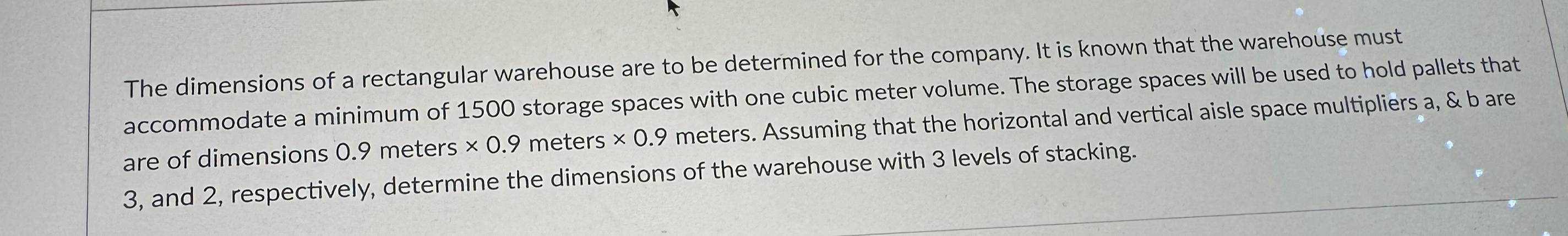 Solved The dimensions of a rectangular warehouse are to be | Chegg.com