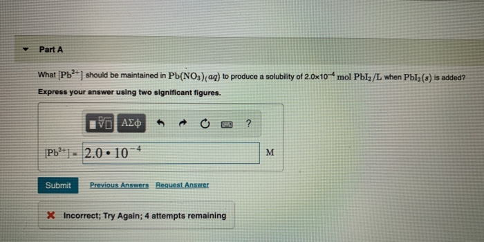 Solved Part A What [Pb2+ should be maintained in Pb(NO3)(aq) | Chegg.com