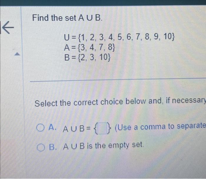 Solved Find the set A∪B. | Chegg.com