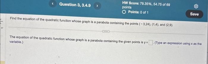 Solved Find the equation of the quadratic function whose | Chegg.com
