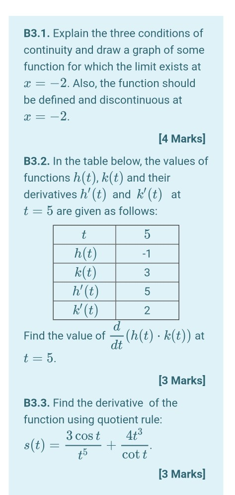 Solved B3.1. Explain the three conditions of continuity and | Chegg.com