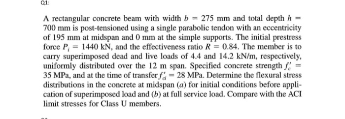 Solved Q1: A rectangular concrete beam with width b = 275 mm | Chegg.com