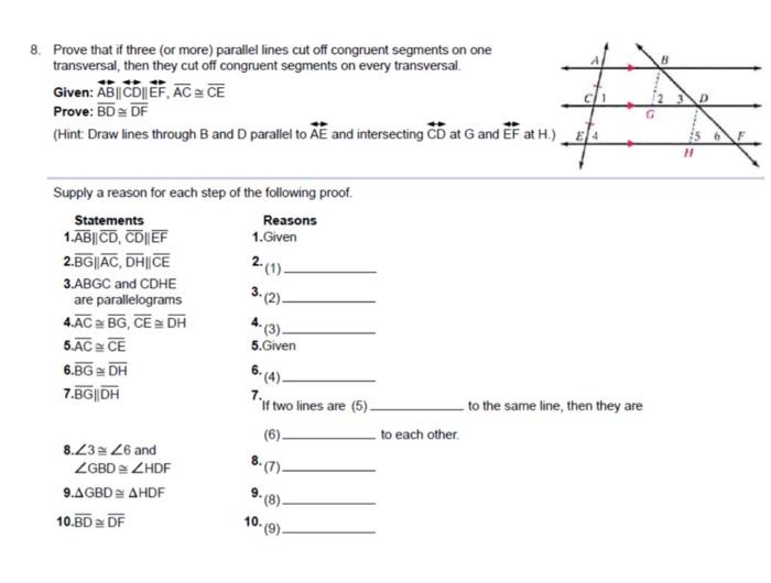 Solved 8. Prove that if three (or more) parallel lines cut | Chegg.com