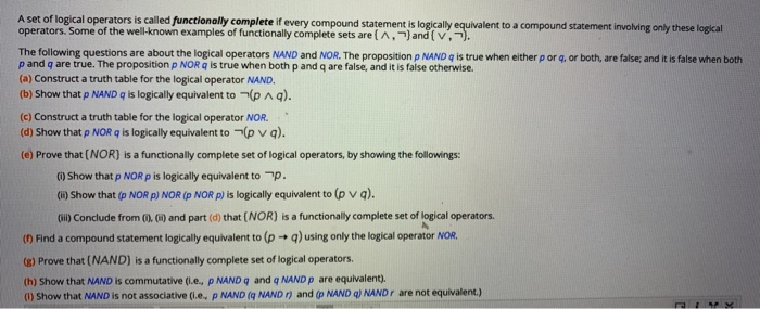 Solved A set of logical operators is called functionally | Chegg.com