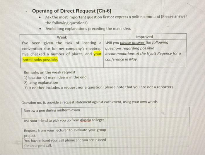 Solved Opening of Direct Request [Ch-6] - Ask thè most | Chegg.com