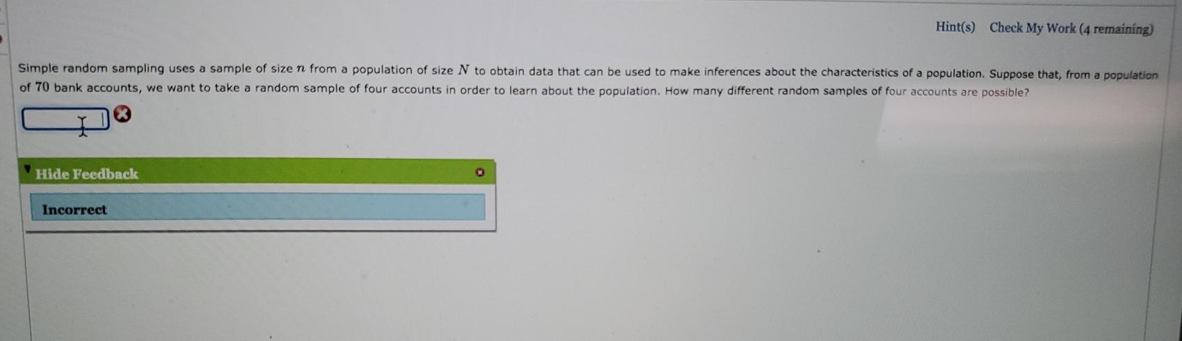 Solved Hint(s) Check My Work (4 remaining) Simple random | Chegg.com