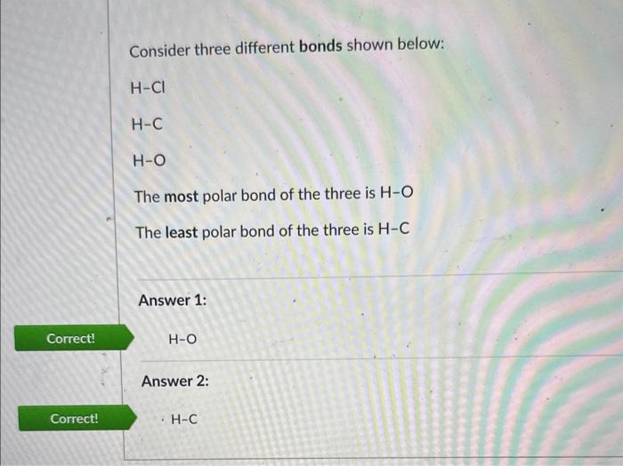 Solved consider three different bonds shown below: H-Cl H-C | Chegg.com