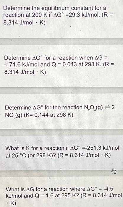 Solved Determine the equilibrium constant for a reaction at | Chegg.com