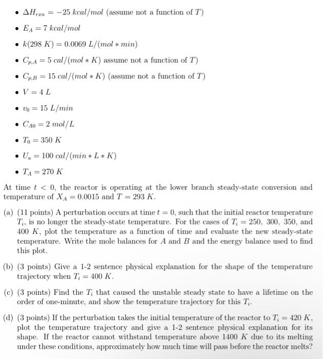 Solved The highly exothermic reaction, 2nd-order in A, | Chegg.com