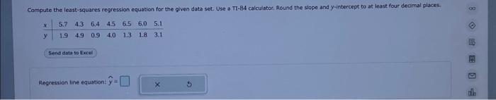 Solved Compute the least-squares regression equation for the | Chegg.com
