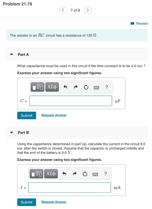 Solved Problem 21.78 7088 Review The resistor in an RC | Chegg.com