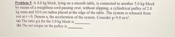 Solved Problem 5: A 4.0 kg block, lying on a smooth table, | Chegg.com