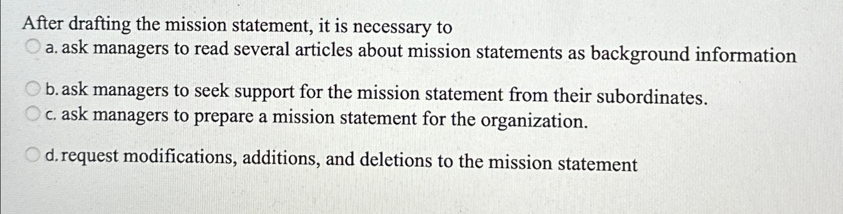 Solved After drafting the mission statement, it is necessary | Chegg.com