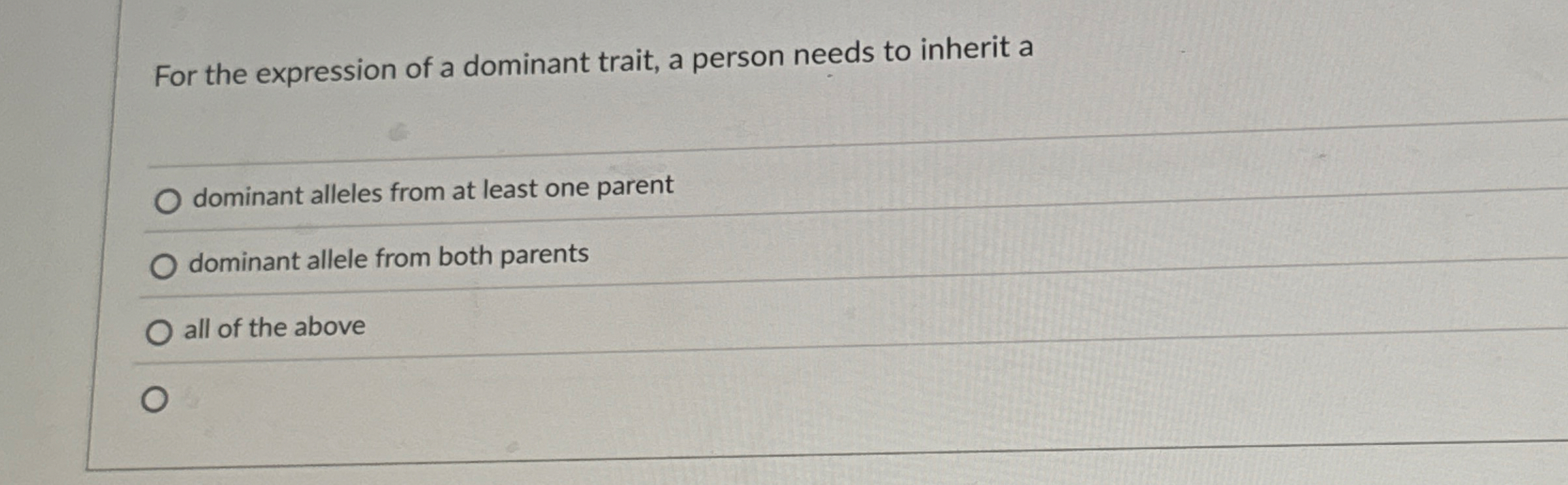 Solved For the expression of a dominant trait, a person | Chegg.com
