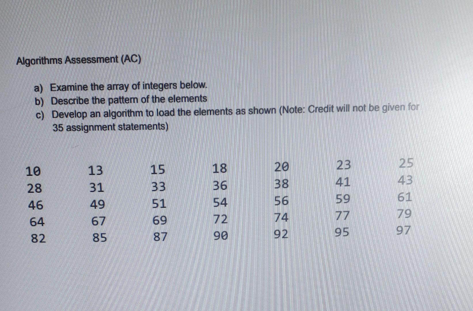 Solved Algorithms Assessment (AC) a) Examine the array of | Chegg.com