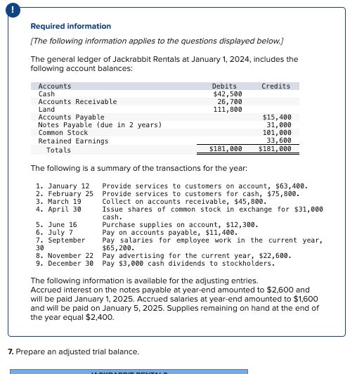 Solved Prepare an adjusted trial balance.\table[[JACKRABBIT | Chegg.com