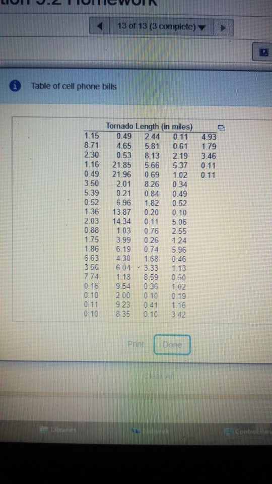 Solved The data below represent the length (in miles) of a | Chegg.com