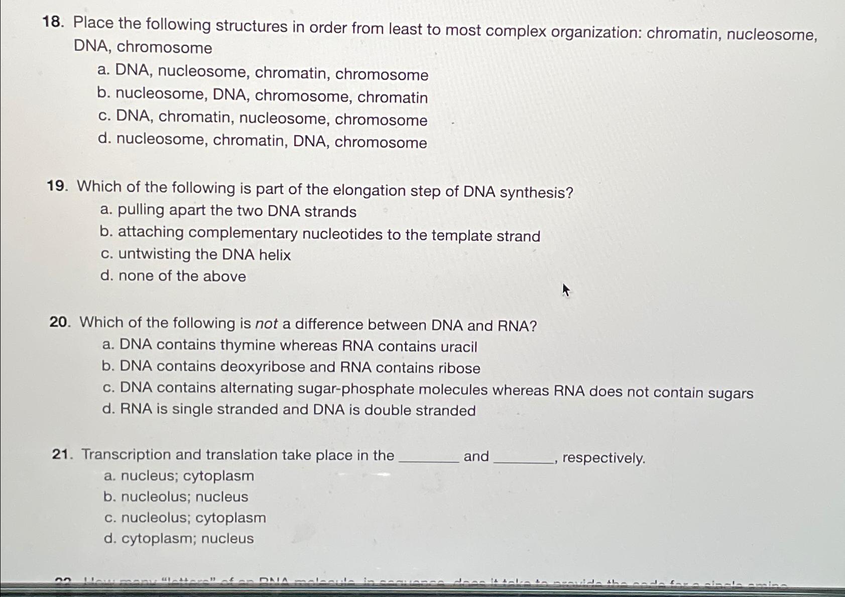 Solved Place the following structures in order from least to | Chegg.com