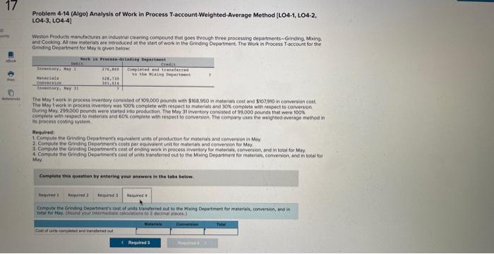 Solved Problem 4-14 (Algo) Analysis of Work in Process | Chegg.com