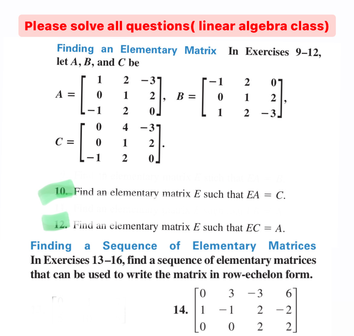 Solved Please solve all questions( ﻿linear algebra | Chegg.com