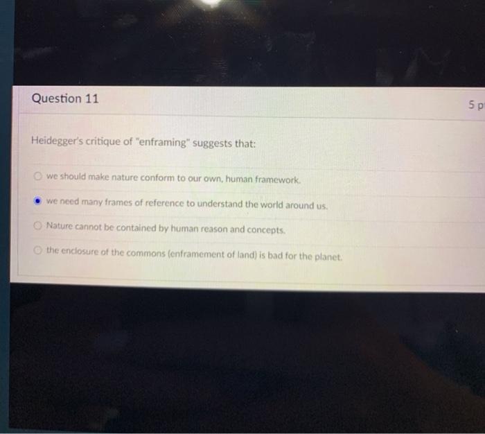 Solved Question 11 5 5p Heidegger's critique of "enframing" | Chegg.com