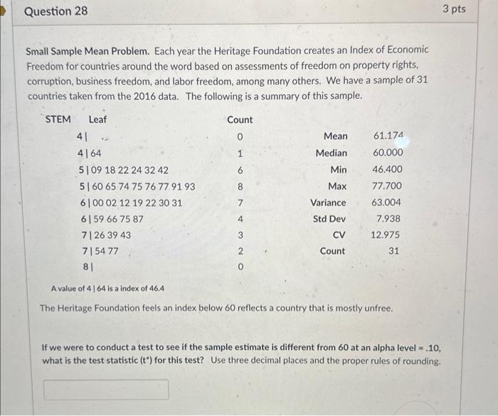 Solved Small Sample Mean Problem. Each year the Heritage | Chegg.com