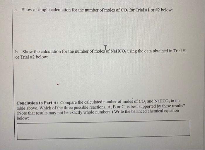 Solved a. Show a sample calculation for the number of moles | Chegg.com