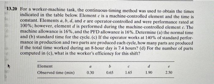 Solved 13.20 For a worker-machine task, the | Chegg.com