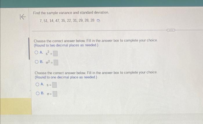 Solved Find the sample variance and standard deviation. | Chegg.com