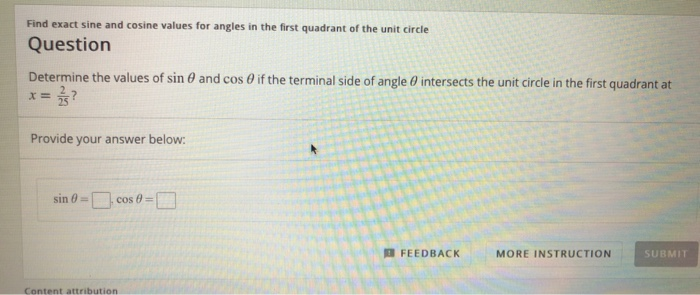 Solved Find Exact Sine And Cosine Values For Angles In The