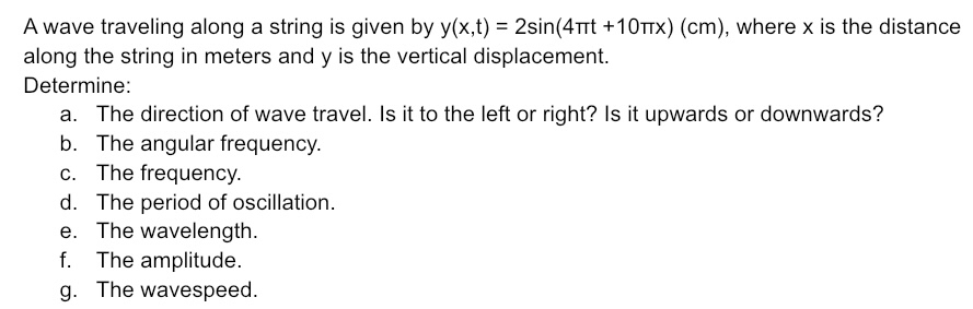 Solved A wave traveling along a string is given by | Chegg.com