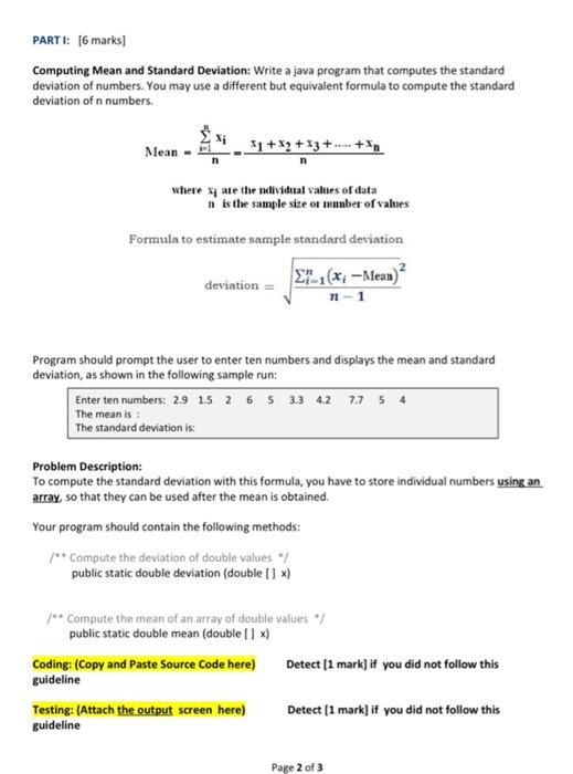 Solved PART I: [6 marks] Computing Mean and Standard | Chegg.com