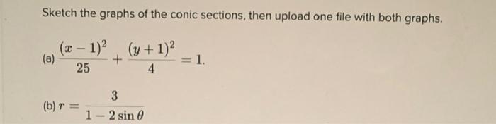 Solved Sketch the graphs of the conic sections, then upload | Chegg.com