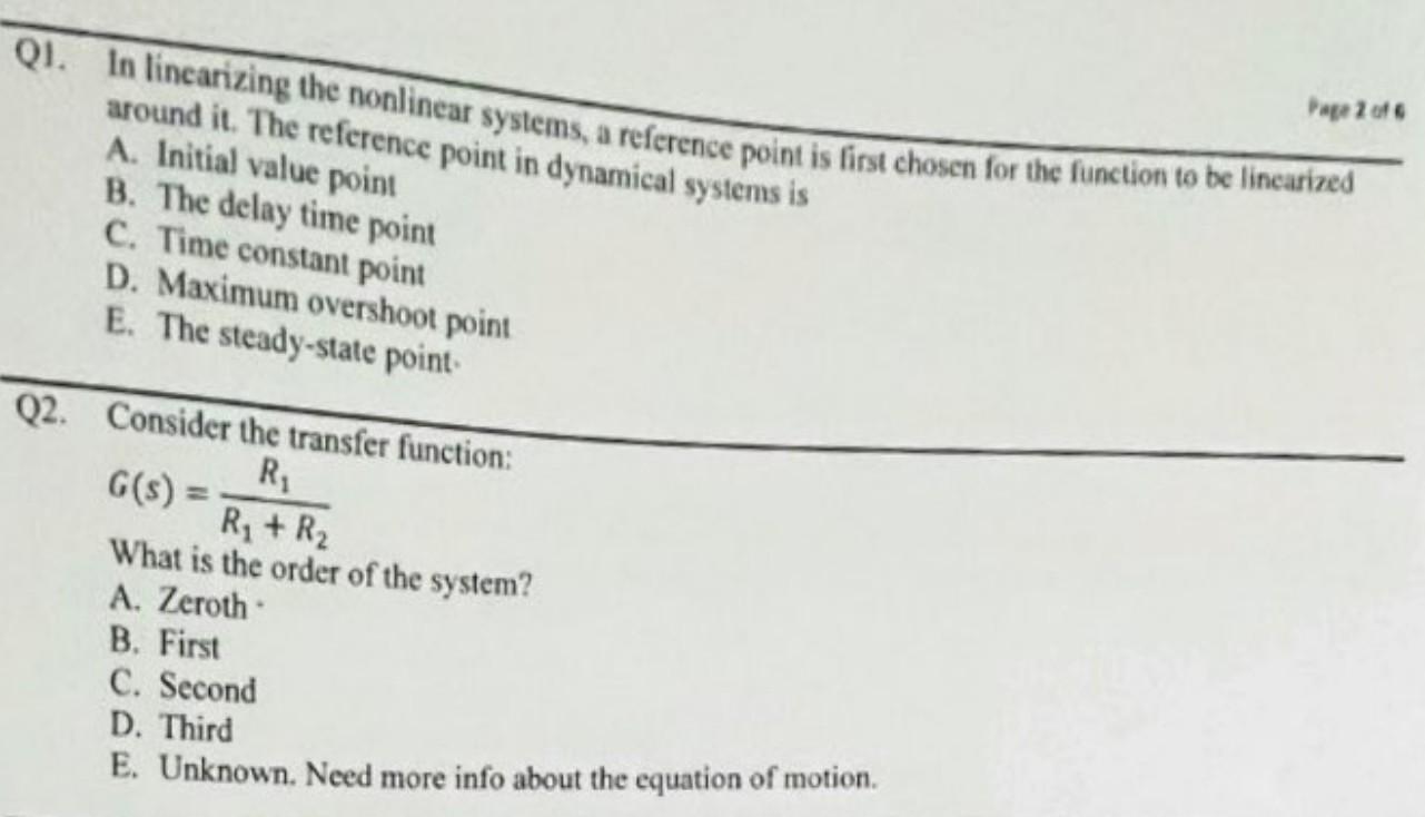 Solved Page 2 Of 6 Ql In Linearizing The Nonlinear Systems