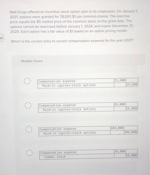 Solved Wall Drugs offered an incentive stock option plan to | Chegg.com
