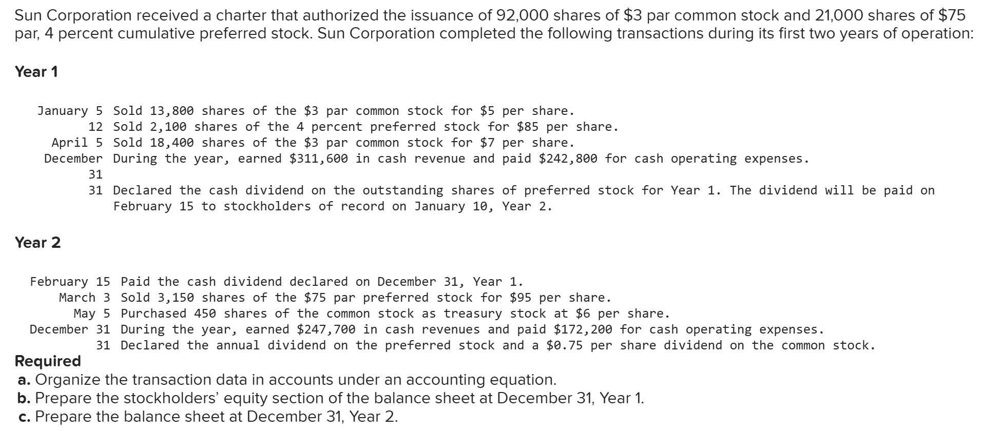 Solved par, 4 ﻿percent cumulative preferred stock. Sun | Chegg.com