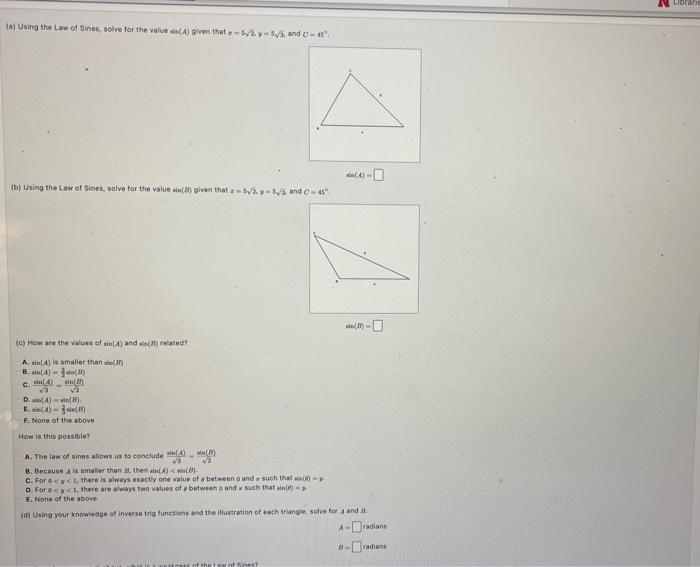 (a) Using the Law of Sines, scive for the value | Chegg.com