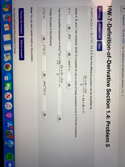 Solved webwork / 104-fall-2020 / | Chegg.com