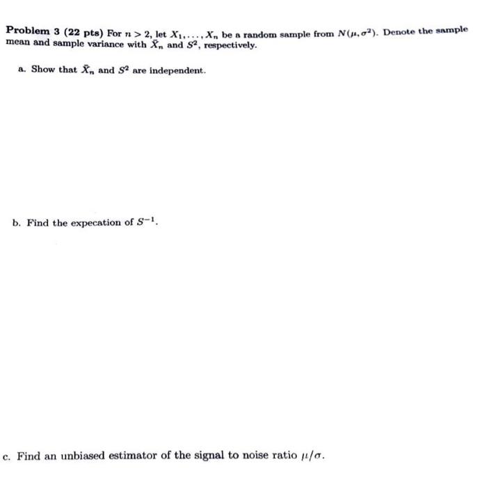 Solved Problem 3 (22 pts) For n>2, let X1,…,Xn be a random | Chegg.com