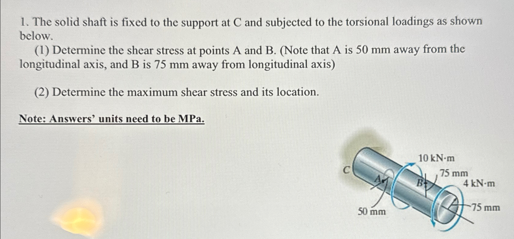 Solved The solid shaft is fixed to the support at C ﻿and | Chegg.com