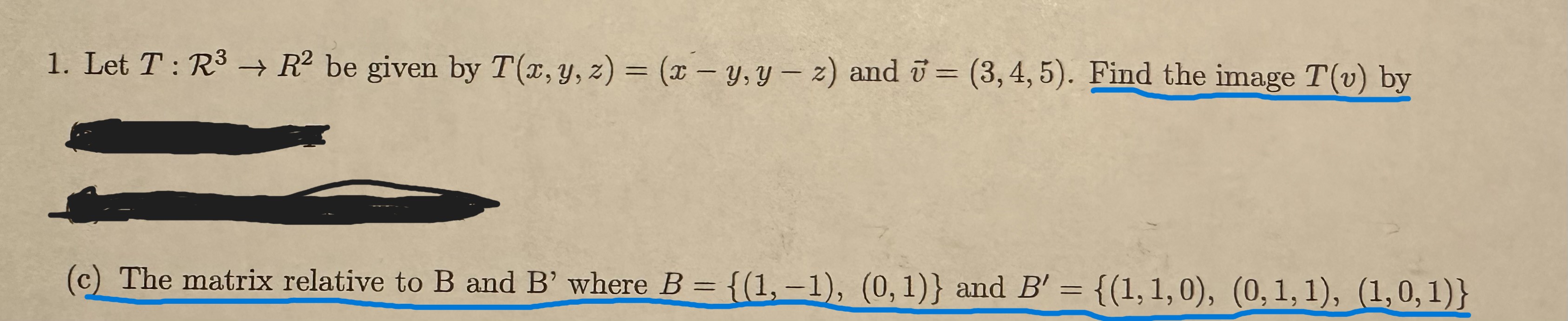 Solved Let T:R3→R2 ﻿be given by T(x,y,z)=(x-y,y-z) ﻿and | Chegg.com