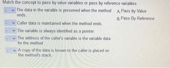 Solved Match The Concept To Pass By Value Variables Or Pass