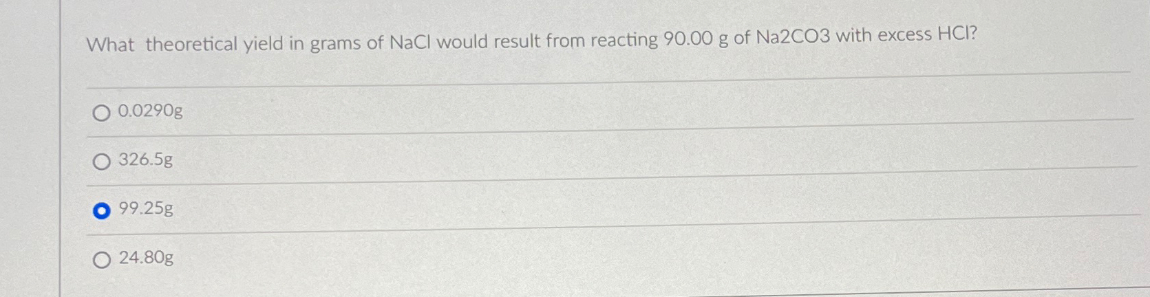 Solved What theoretical yield in grams of NaCl would result | Chegg.com