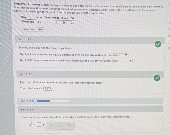 Solved Employee Absences A store manager wishes to see if | Chegg.com