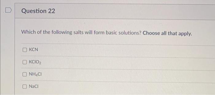 Solved Which of the following salts will form basic | Chegg.com